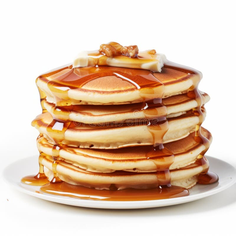 High-key Pancake Stack with Syrup on White Background Stock ...