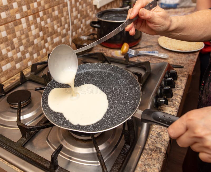 Pancakes from Liquid Dough are Fried Stock Image - Image of crust ...