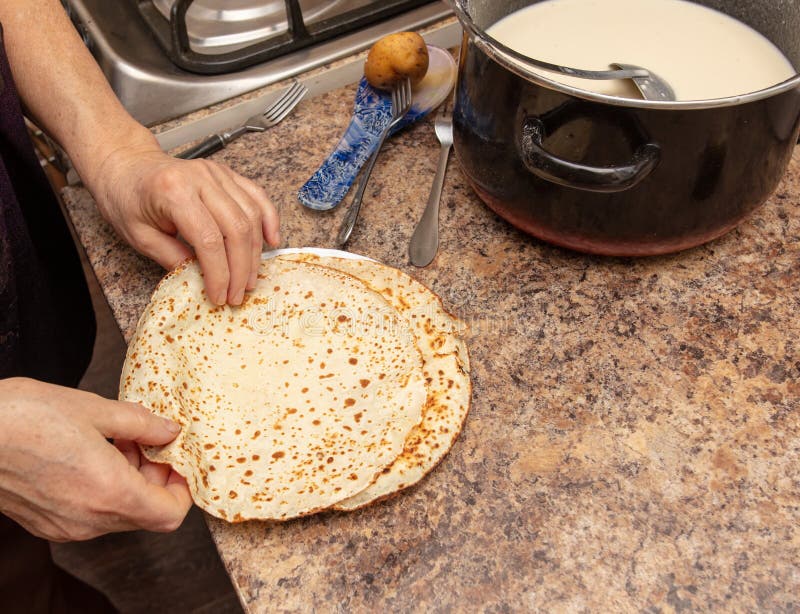 Pancakes from Liquid Dough are Fried Stock Image - Image of pancakes ...