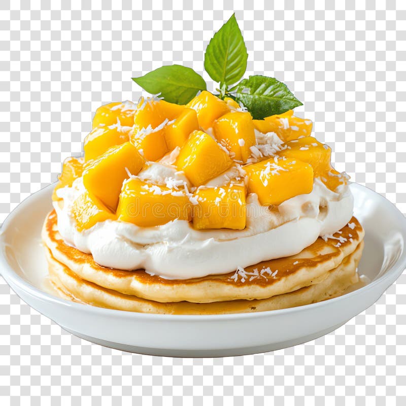 Pancakes with Mango and Coconut Cream Breakfest Stock Image ...