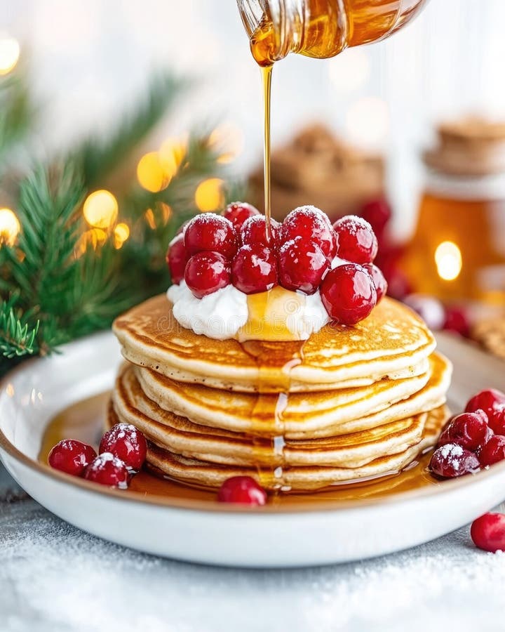 Pancakes with Maple Syrup and Berries for Breakfast Stock Photo - Image ...