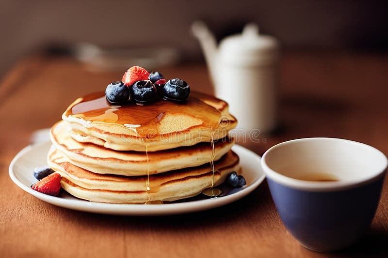 Pancakes with Fresh Berries and Maple Syrup. Shallow DOF. Stock ...