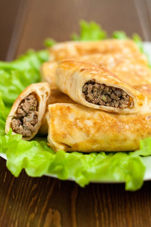 Pancakes with meat stock photo. Image of green, dish - 16094754