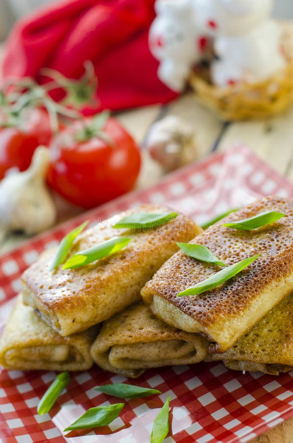 Pancakes with meat stock photo. Image of dinner, pastry - 93372674