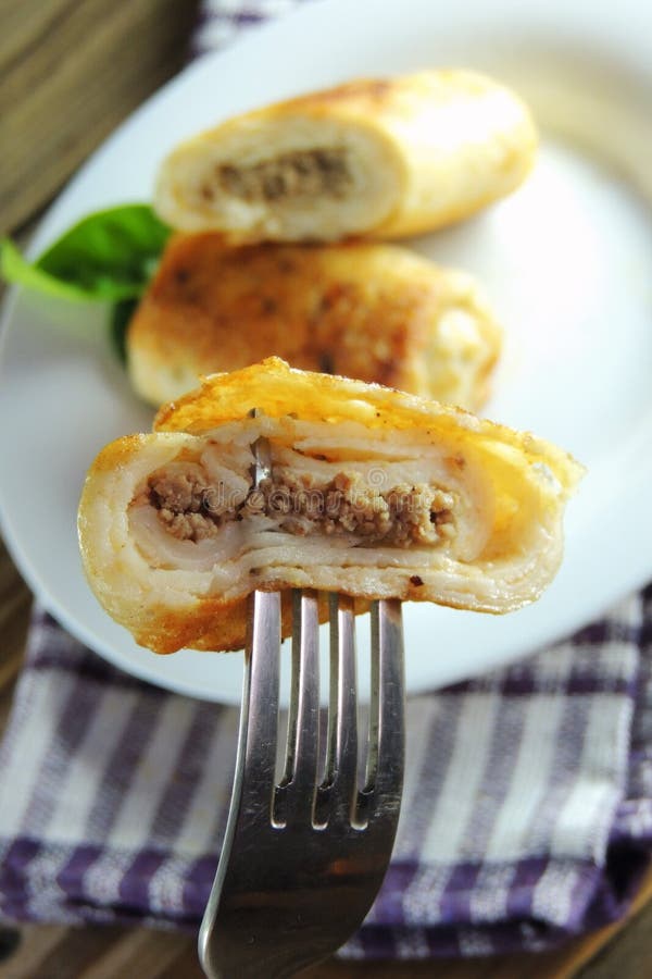 Pancakes with meat stock photo. Image of filled, onion - 66305620