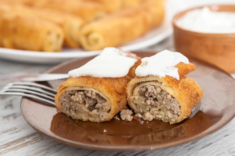 Pancakes with MeatWith Meat Stock Photo - Image of roast, delicious ...