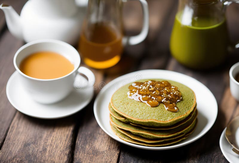 Pancakes Perfected: the Matcha Tea Edition Stock Image - Image of table ...