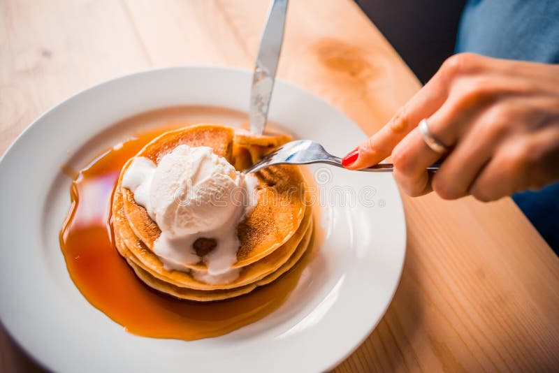 Pancakes stock image. Image of breakfast, food, fork - 50139659
