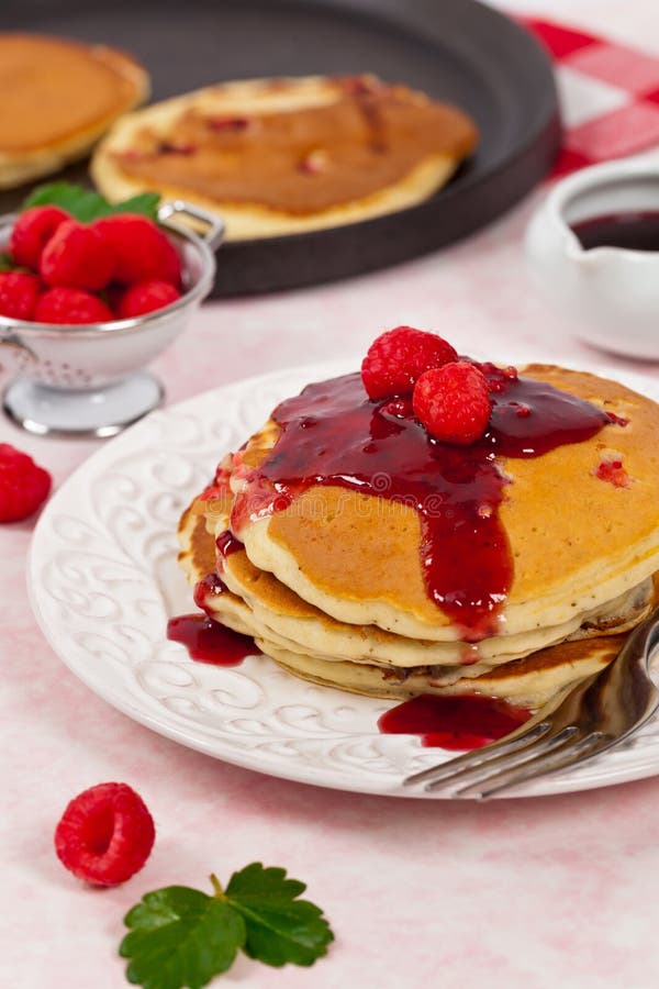 Pancakes with raspberries stock photo. Image of crepes - 33540448