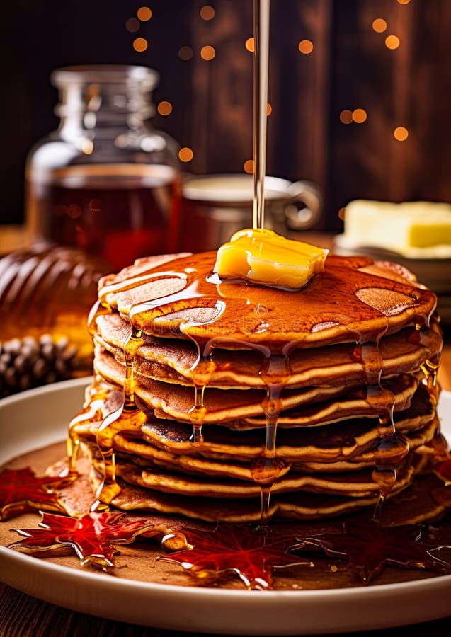 Pancakes Stack with Maple Syrup. Gnerative Ai Image Stock Illustration ...