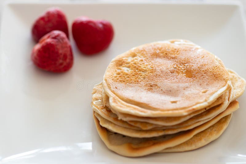 Pancakes Stake with Golden Syrup and Strawberries Stock Image - Image ...