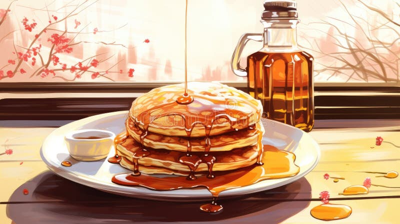 Pancakes on a Table with Maple Syrup. Stock Illustration - Illustration ...