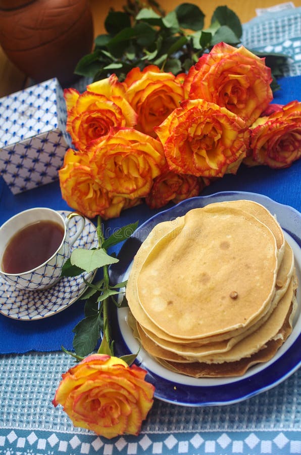 Pancakes for Tea at the Carnival Stock Image - Image of table, roses ...