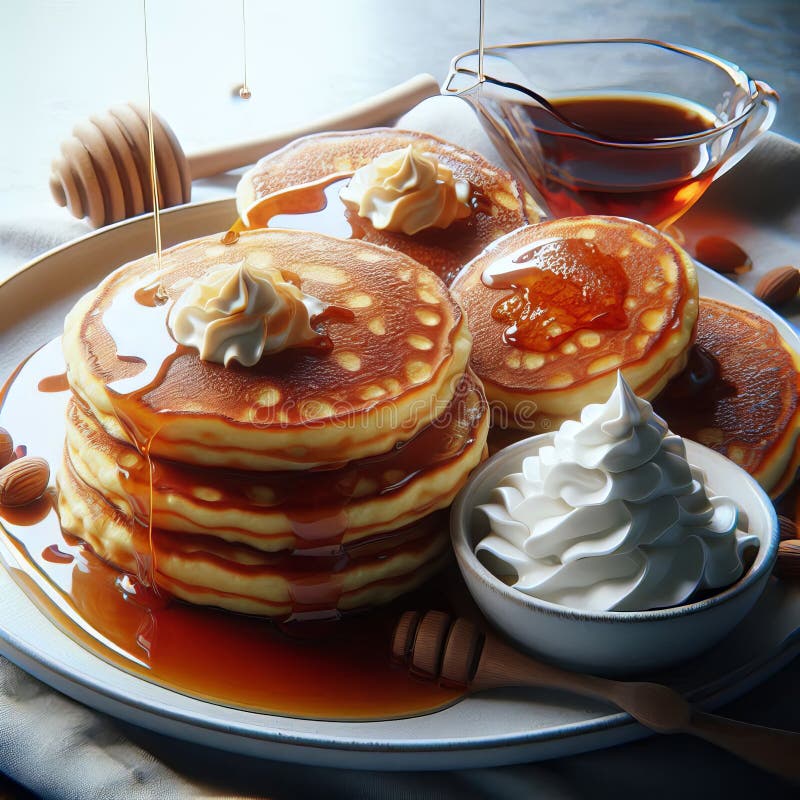 Pancakes Topped with Syrup and Whipped Cream, Breakfast Indulgence ...