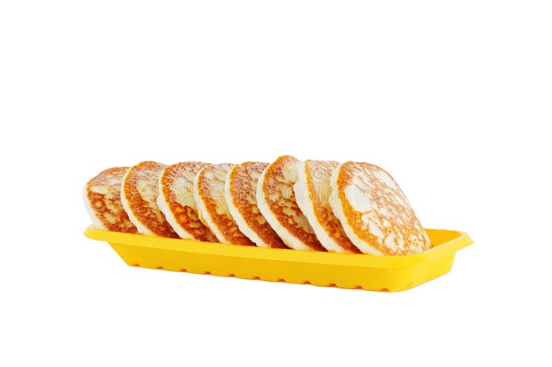 Pancakes in Yellow Plastic Packaging. Isolate Stock Image - Image of ...