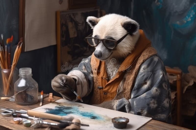 Panda Artist Paints a Picture, Generative AI Stock Illustration ...