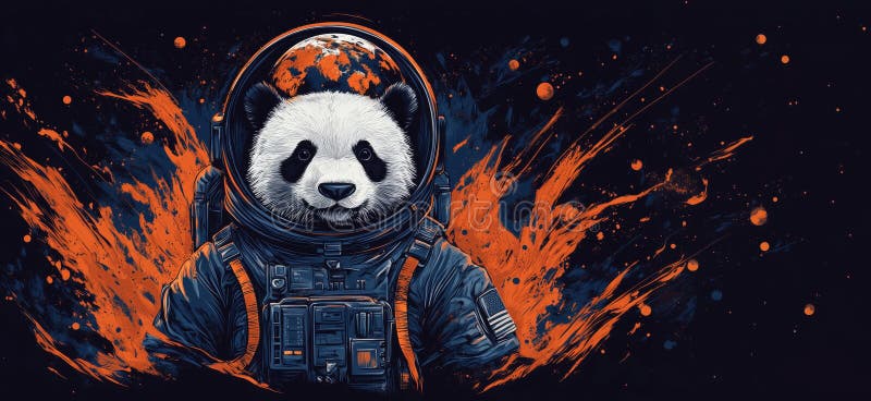 Panda Astronaut in Space Suit with Cosmic Background and Vibrant Colors ...