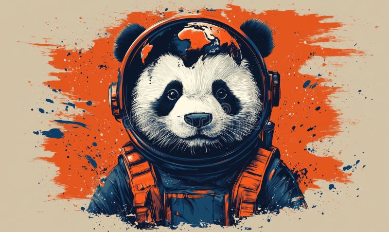 Panda in Astronaut Suit with Space Helmet Featuring Earth Map and ...