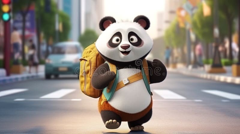 Panda with a Backpack Indicating a Card at the Intersection Stock ...