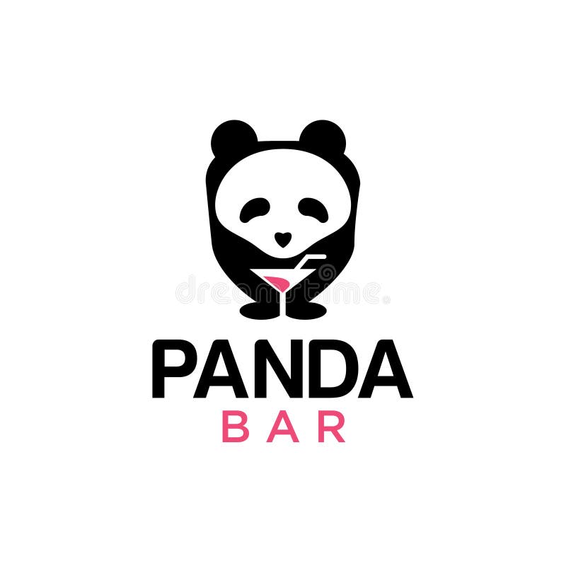 Panda Bar Logo, Creative Fun Panda with Negative Space Glass Vector ...