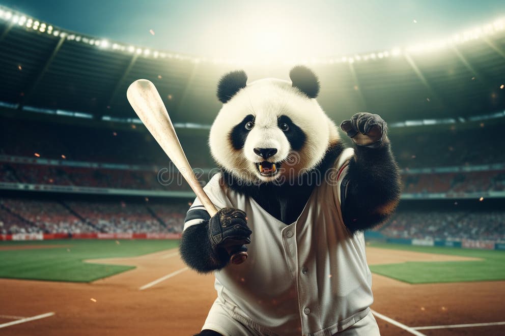 Panda Baseball Stadium. Anthropomorphic Animals Stock Illustration ...