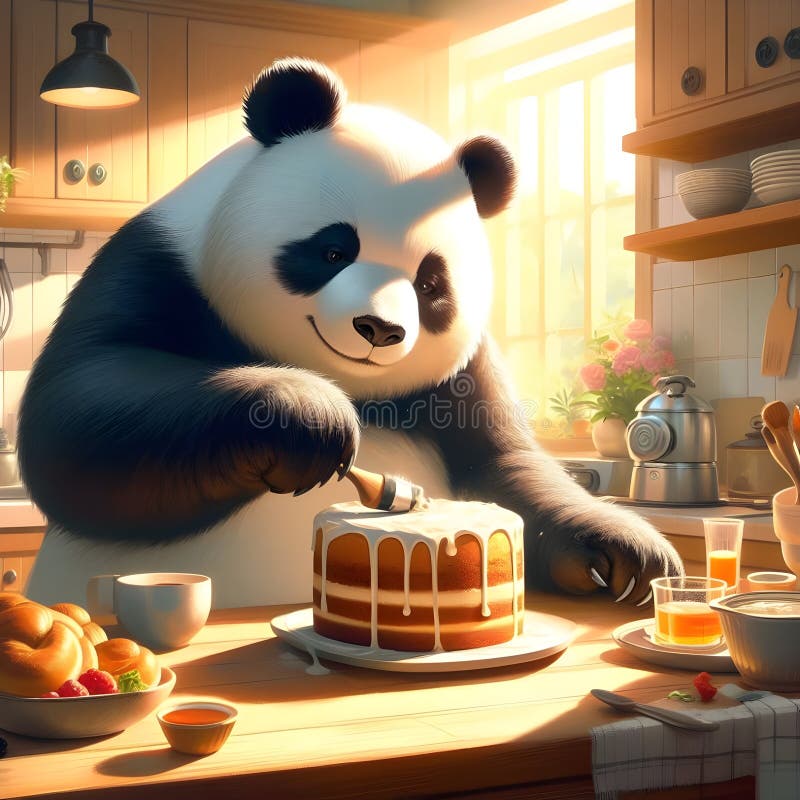 A Panda Bear Baking a Cake Generative Ai for Illustrations Stock ...