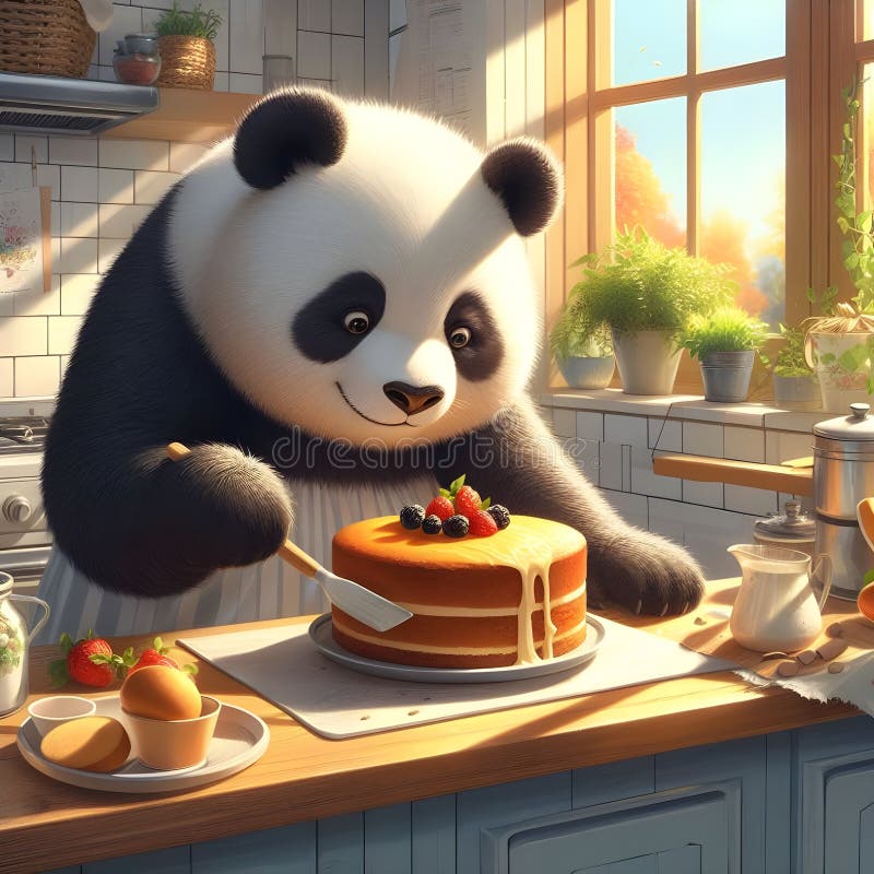 Panda Bear Baking a Sunny Kitchen Generative Ai for Illustrations Stock ...
