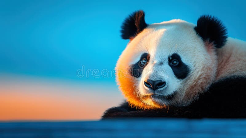 A Panda Bear with a Blue Sky Behind it Looking at the Camera, AI Stock ...