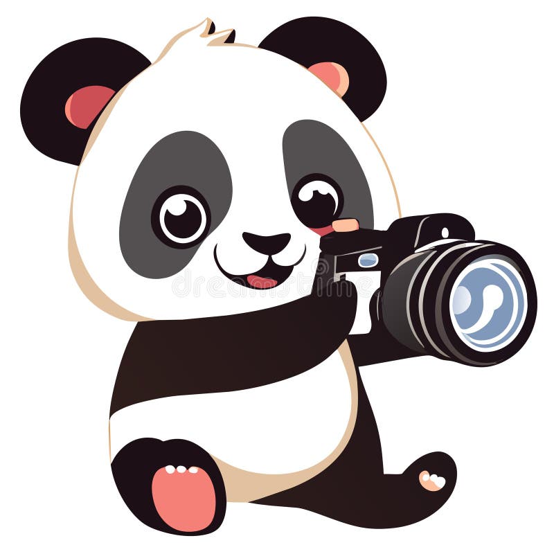 Panda with a Camera on a White Background, Vector Illustration ...