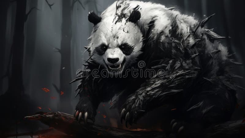 Aggressive Digital Illustration of a Dark Forest Panda Bear Stock ...