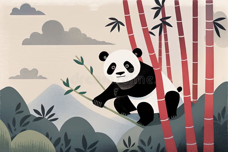 A Panda Bear Climbing a Bamboo Tree in a Forest of Trees Stock ...