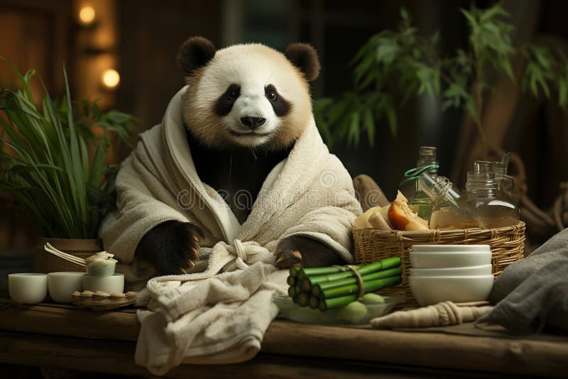 A Panda Bear Enjoying Spa Procedures in Luxury Hotel Stock Illustration ...