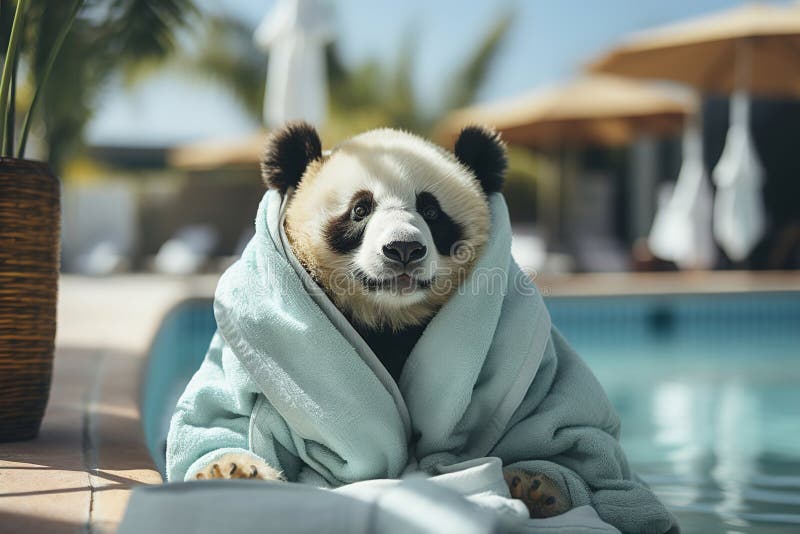 A Panda Bear Enjoying Spa Procedures in Luxury Hotel Stock Illustration ...