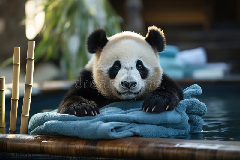 A Panda Bear Enjoying Spa Procedures in Luxury Hotel Stock Illustration ...