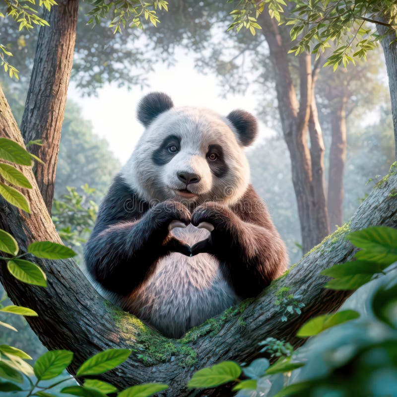 Panda Bear with Paws in a Heart Shape Stock Illustration - Illustration ...