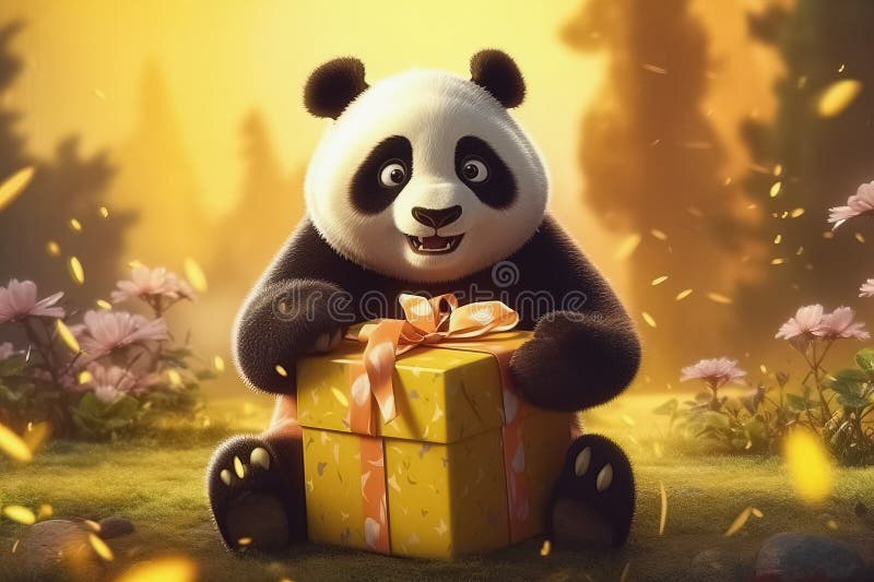 Panda bear with gift box. stock illustration. Illustration of smile ...