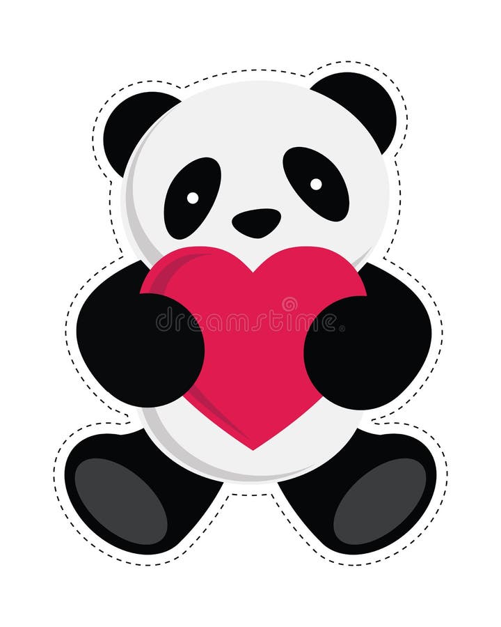 Panda bear holding heart. stock vector. Illustration of bear - 34925541