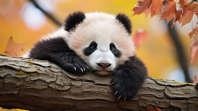 A Panda Bear Lying on a Log Stock Illustration - Illustration of ...