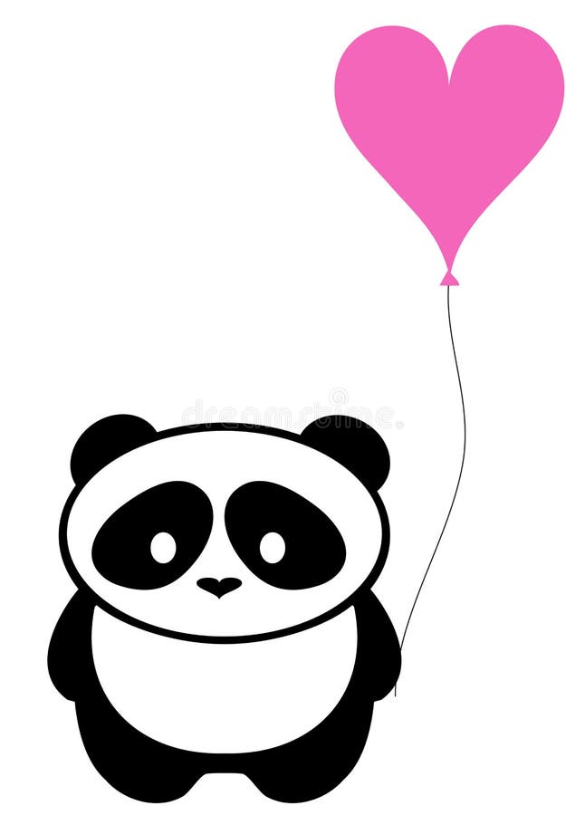 Panda Bear with Pink Heart Ballong Vektor Illustrationer - Illustration ...