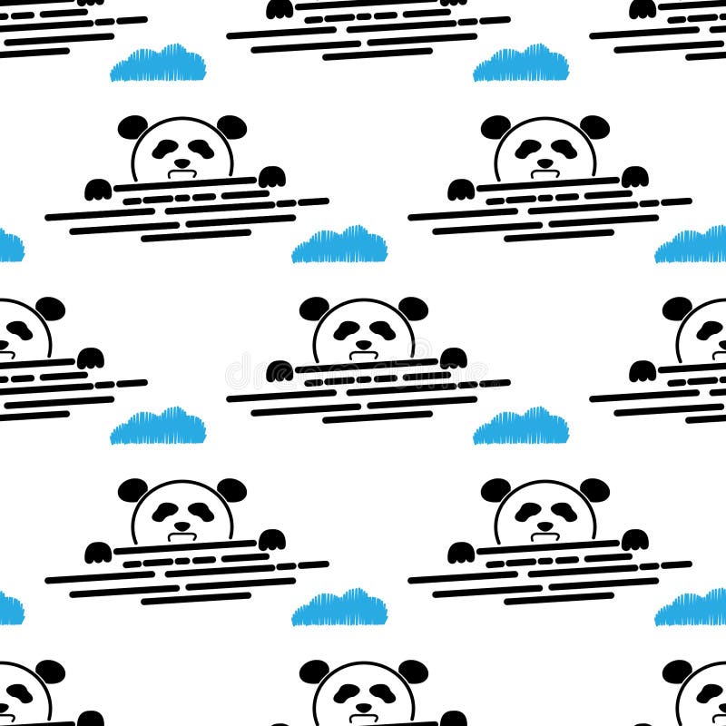 Panda Bear Seamless Pattern Vector. Panda Climbed a Wall Cartoon Repeat ...