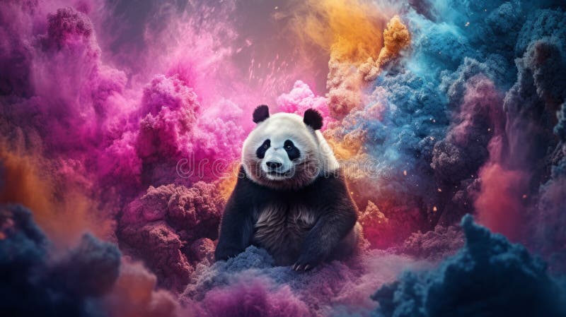 A Panda Bear Sitting on Abstract Background Stock Image - Image of ...