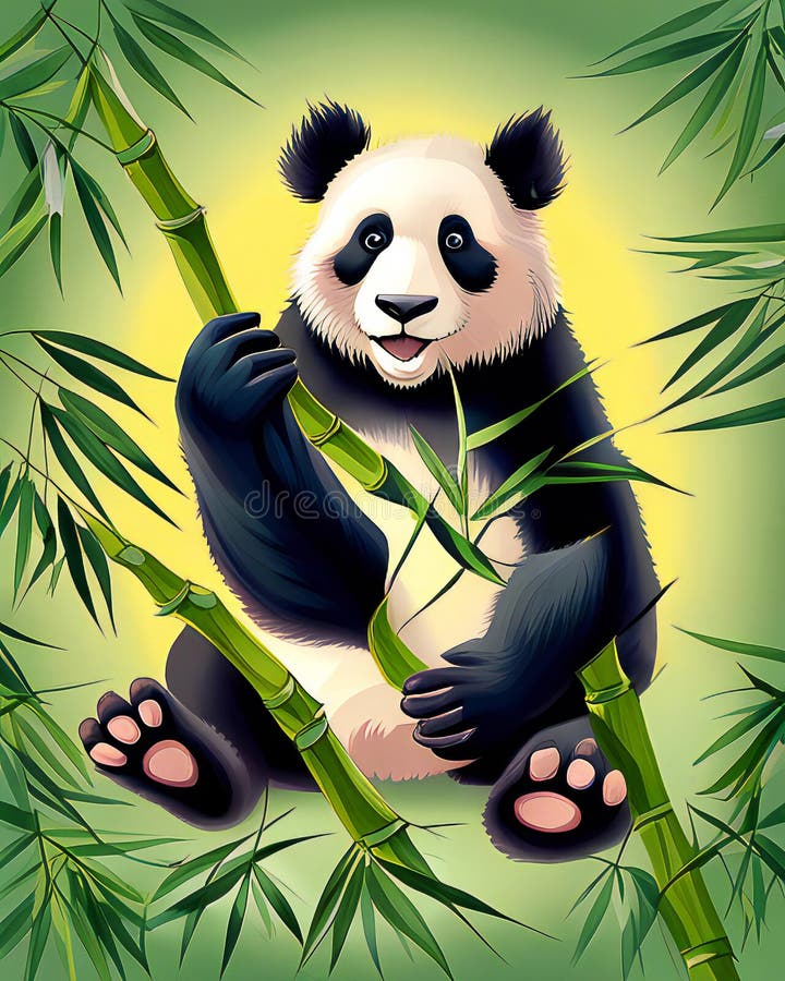 A Panda Bear is Sitting on Bamboo Tree Branch Stock Image - Image of ...