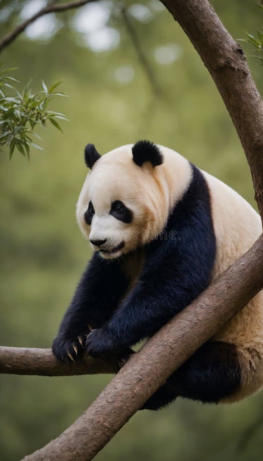 A Panda Bear Sitting on a Tree Branch Stock Illustration - Illustration ...