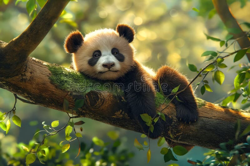 A Panda Bear Sitting on a Tree Branch in a Forest. Generative AI Stock ...