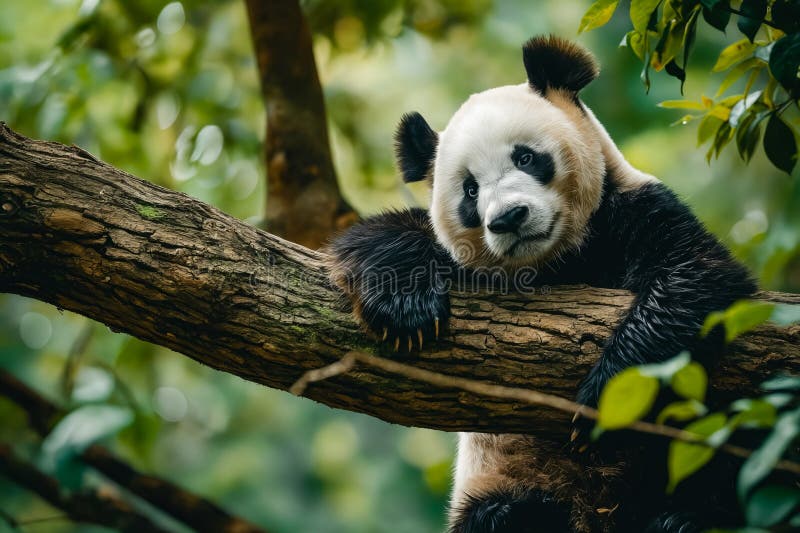 A Panda Bear Sitting on a Tree Branch. Generative AI Stock Image ...