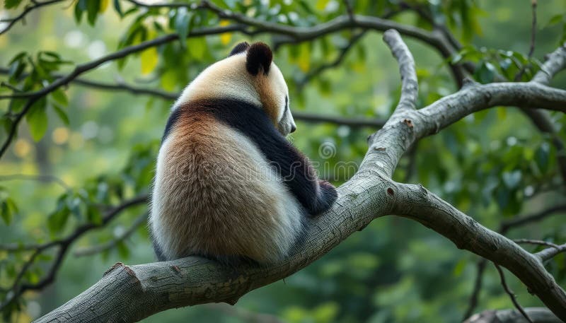 A Panda Bear is Sitting on a Tree Branch Stock Image - Image of cute ...