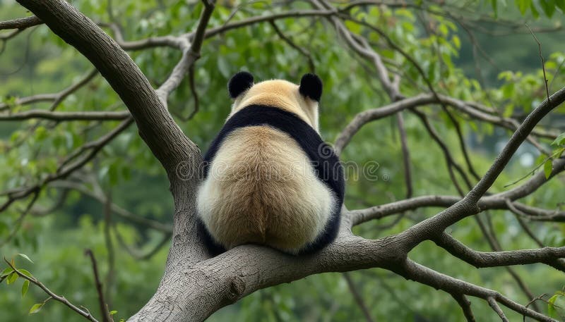 A Panda Bear is Sitting on a Tree Branch Stock Photo - Image of cute ...