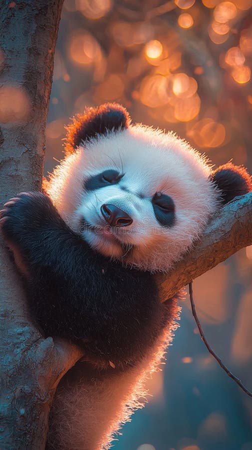 Panda Bear Sitting on a Tree Branch in a Natural Habitat during Daytime ...
