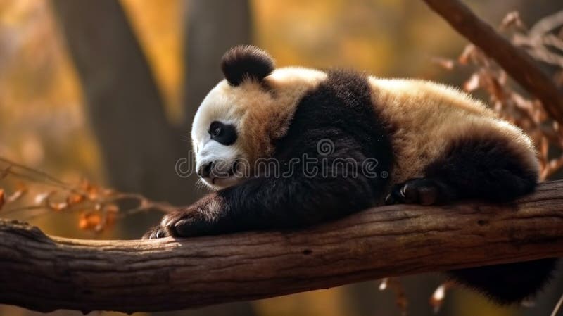 Panda Bear Sleeping on a Tree Branch. Panda Bear Sitting in Tree Stock ...