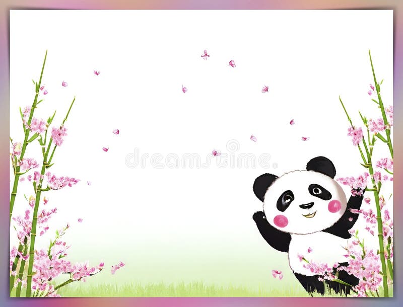 Panda Bear and Spring Flowers Background with Copy Space for Text Stock ...